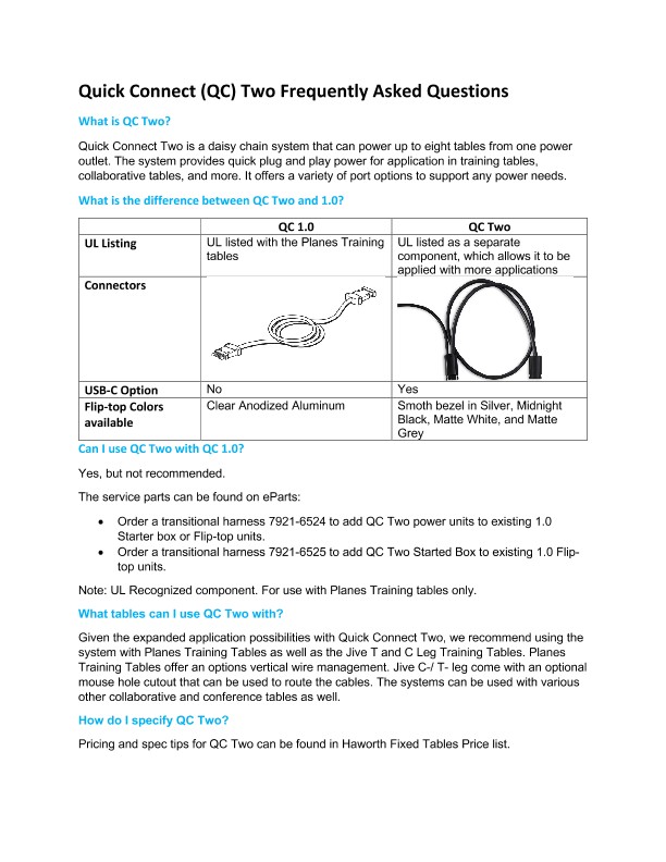 Quick Connect Two FAQ | Details Page | Haworth